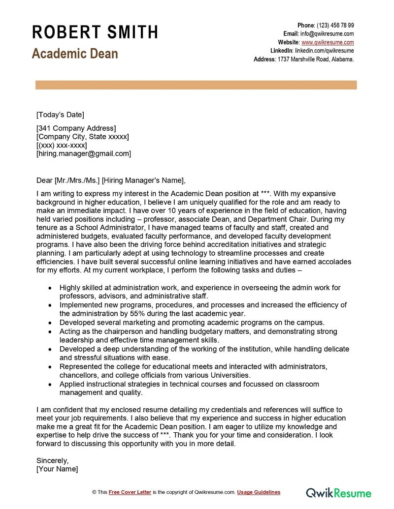 Sample Cover Letter For Application
