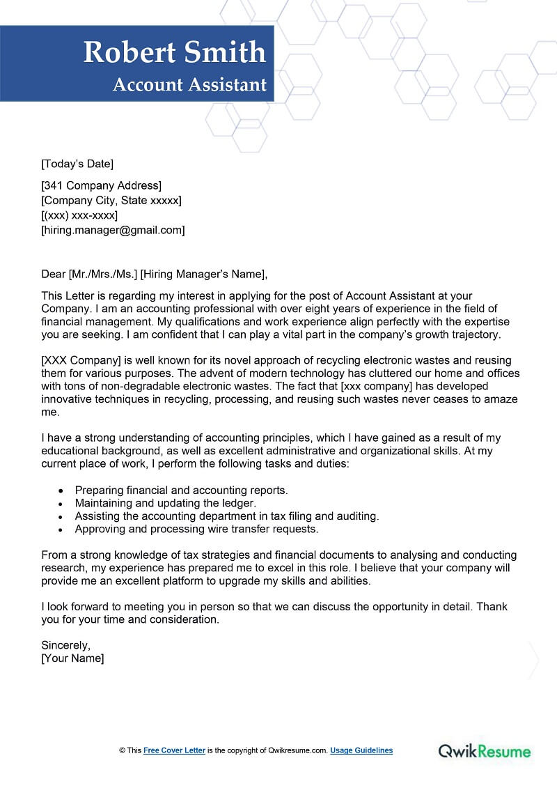 Cover Letter Of Account Assistant