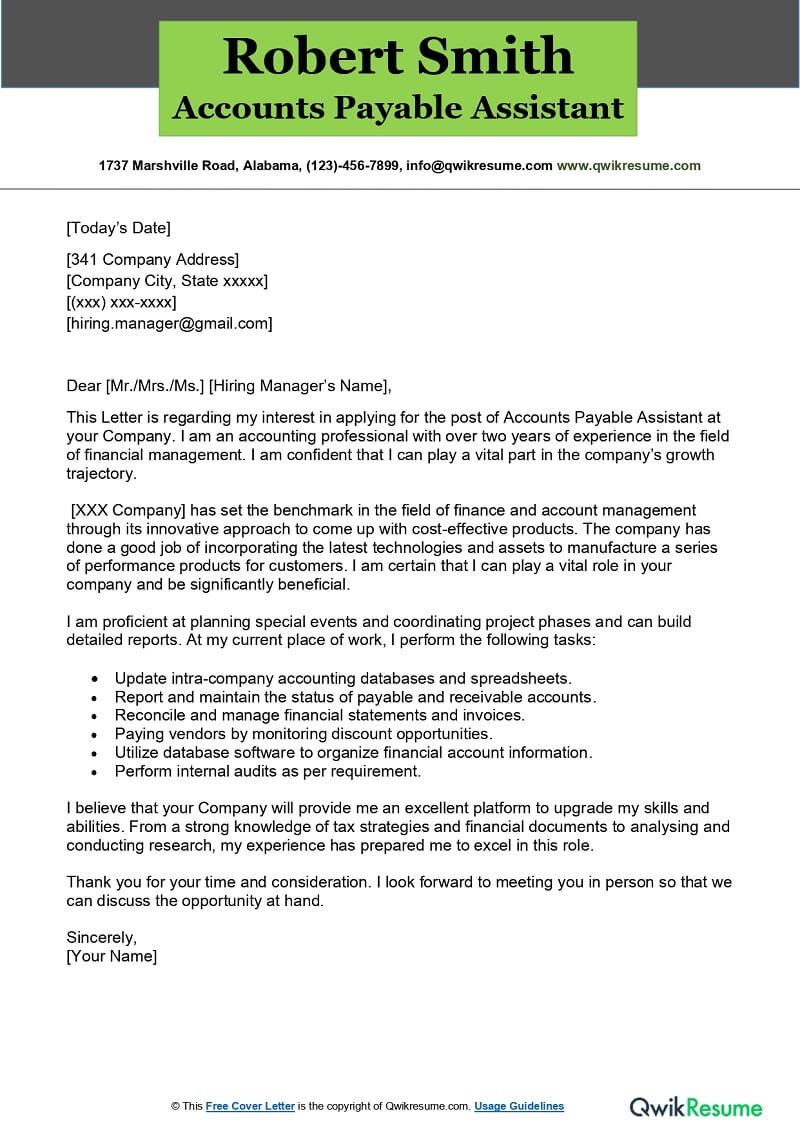 Financial Assistant Cover Letter Examples QwikResume