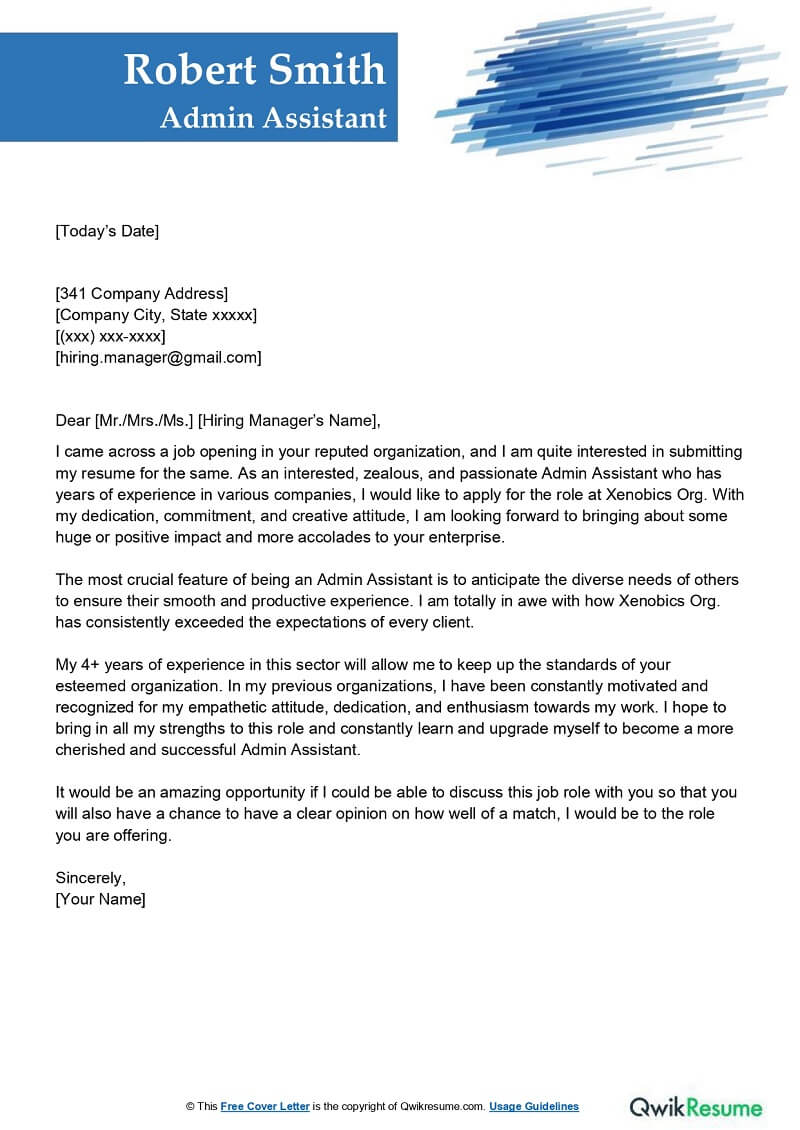 Admin Assistant Cover Letter Examples QwikResume