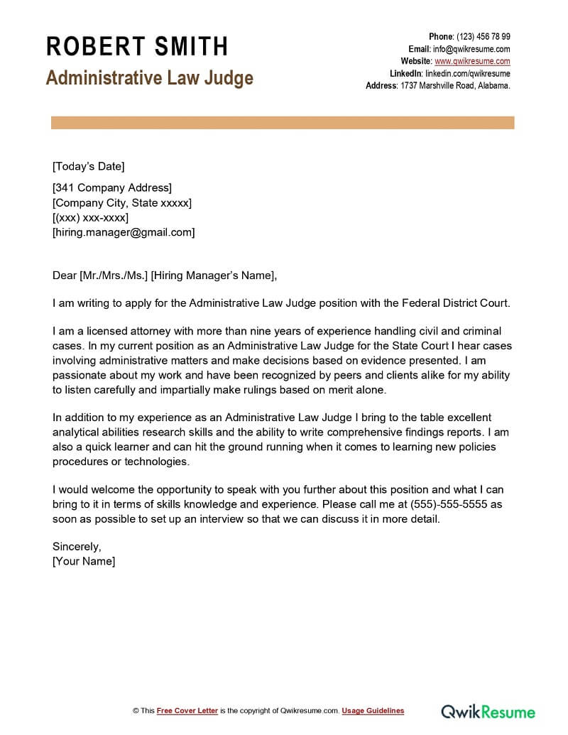 Administrative Law Judge Cover Letter Examples QwikResume