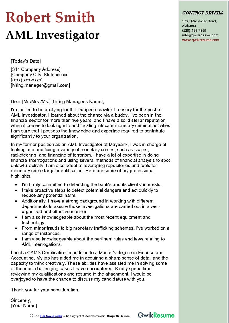 Criminal Investigator Cover Letter Examples QwikResume