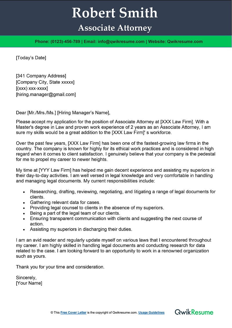Associate Attorney Cover Letter Examples QwikResume