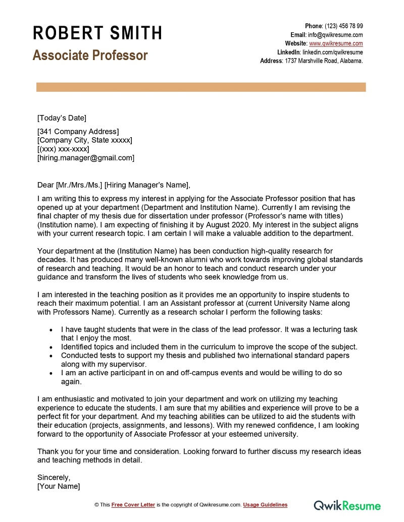 Department Chair Cover Letter Examples QwikResume