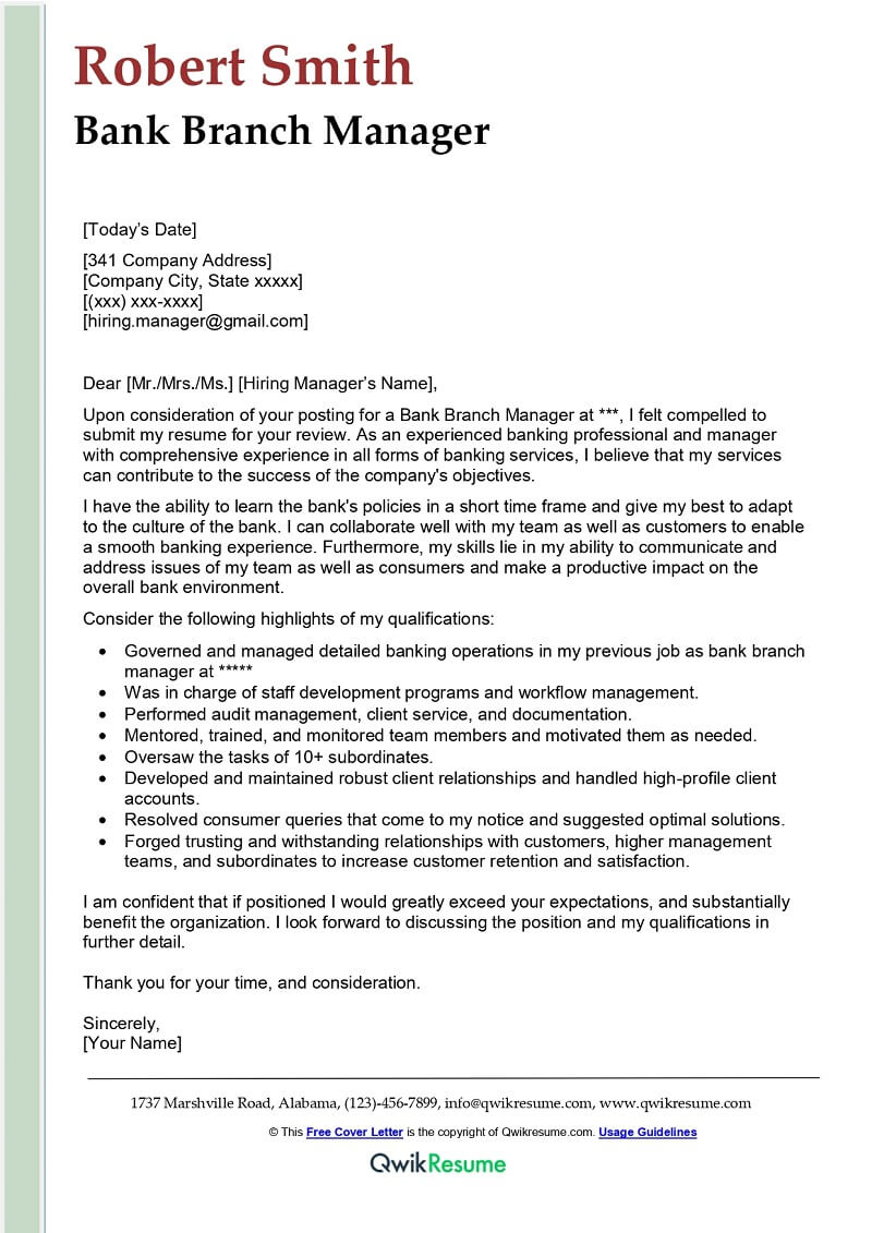 Bank Operations Officer Cover Letter Examples QwikResume
