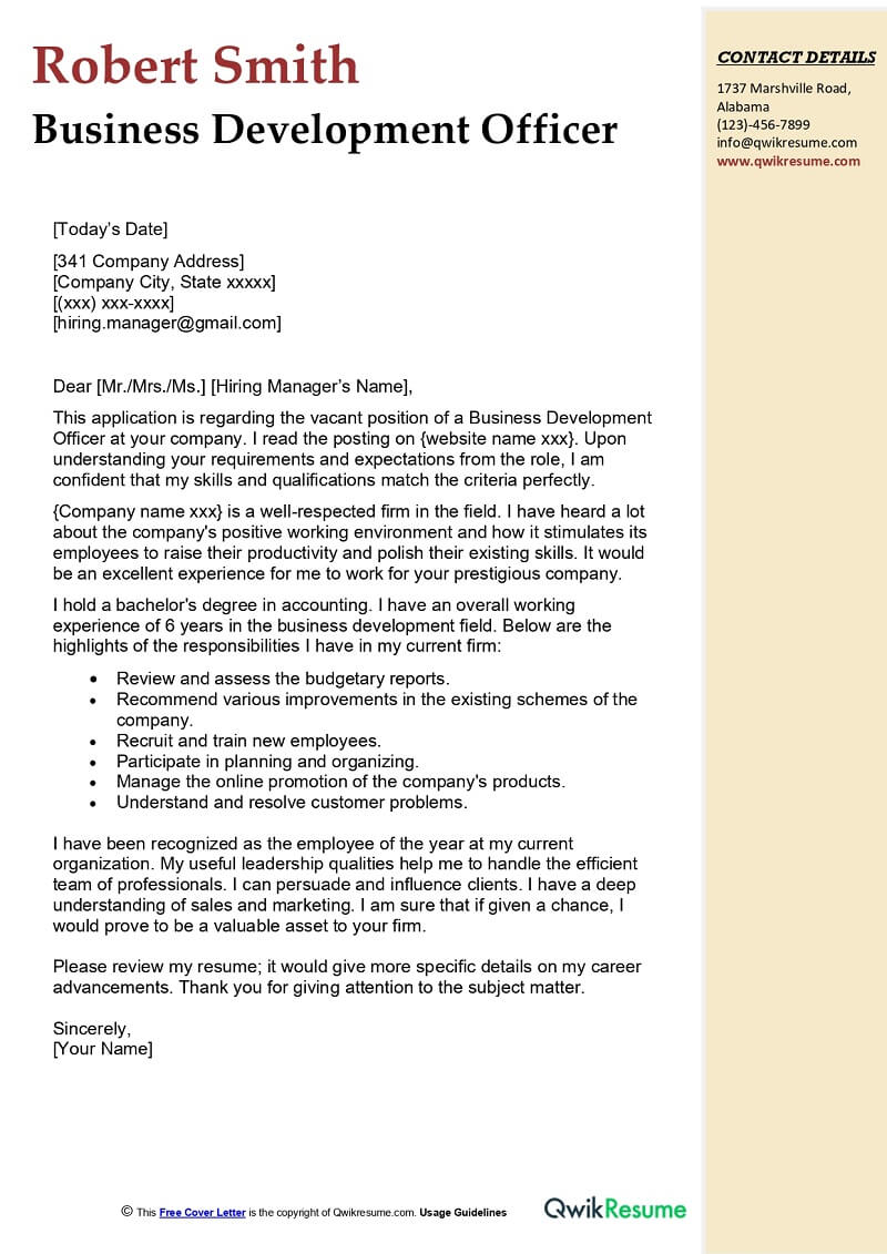 Business Manager Cover Letter Examples QwikResume