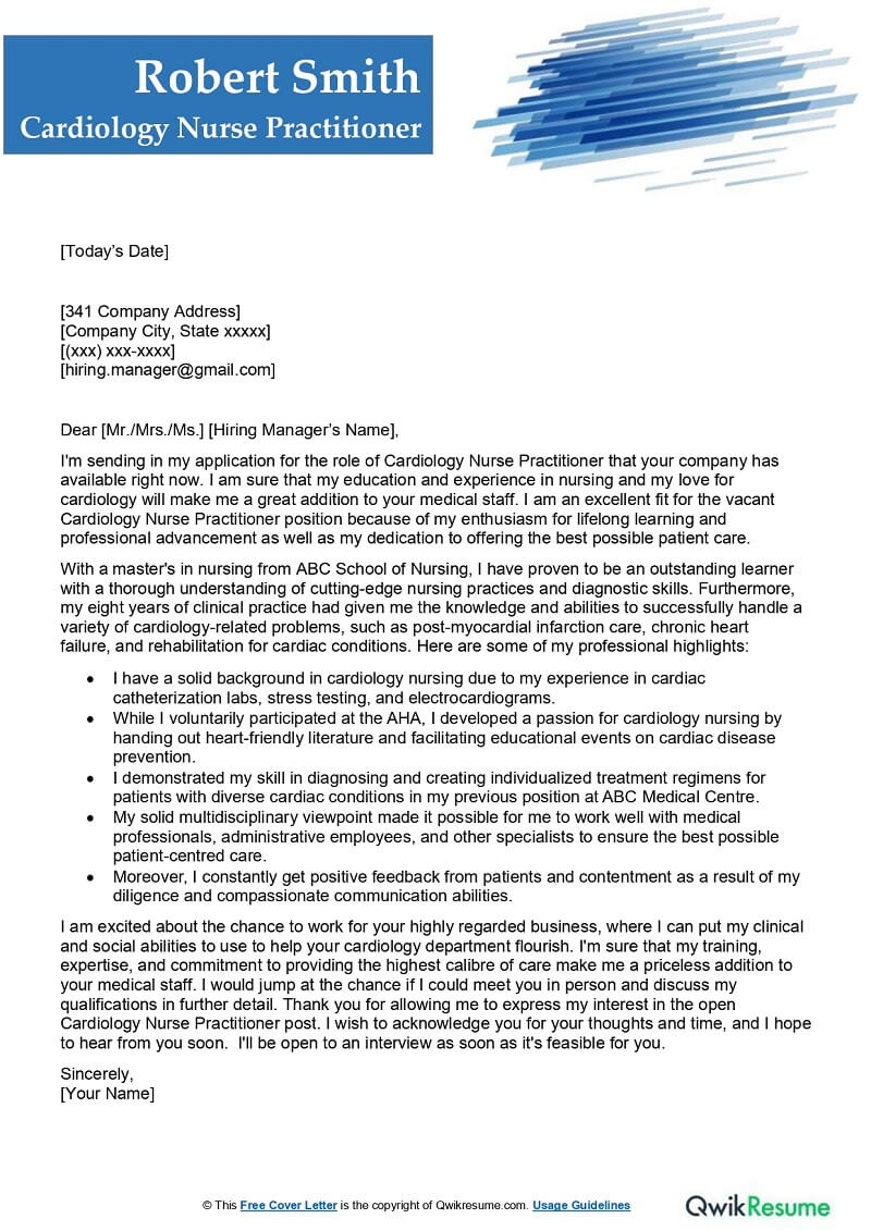 Cardiology Nurse Practitioner Cover Letter Examples QwikResume