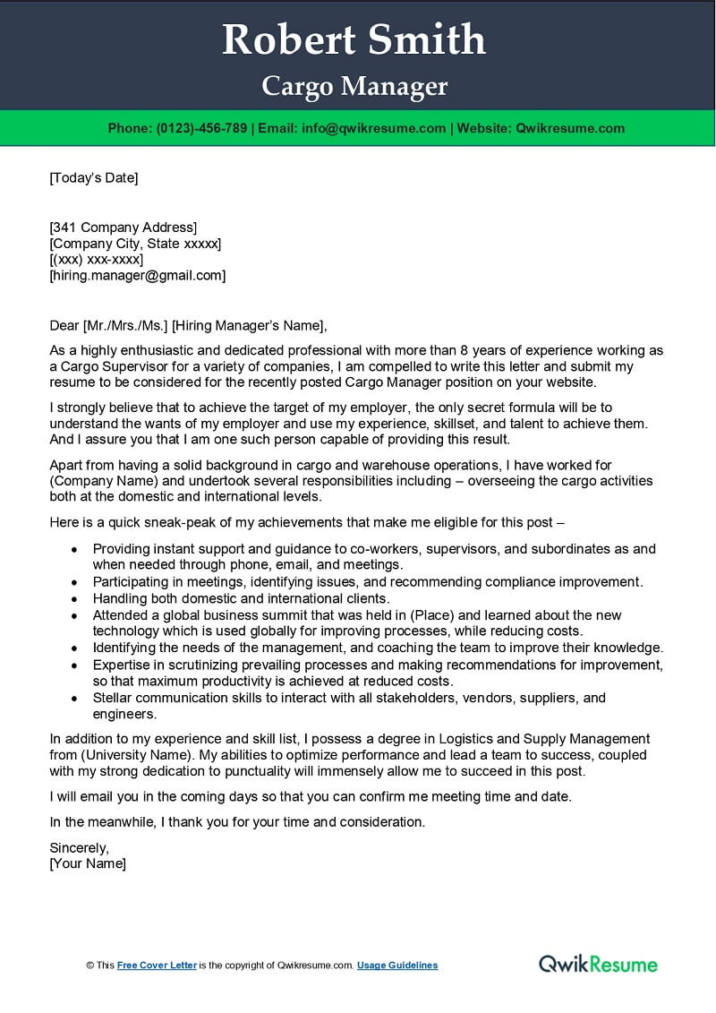 Logistics Manager Cover Letter Logistics Manager Cover Letter