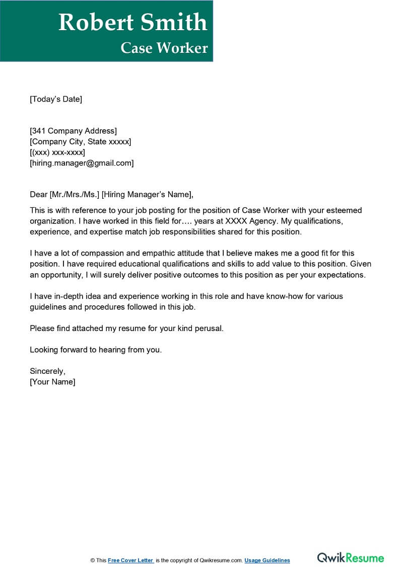 Case Worker Cover Letter Examples QwikResume