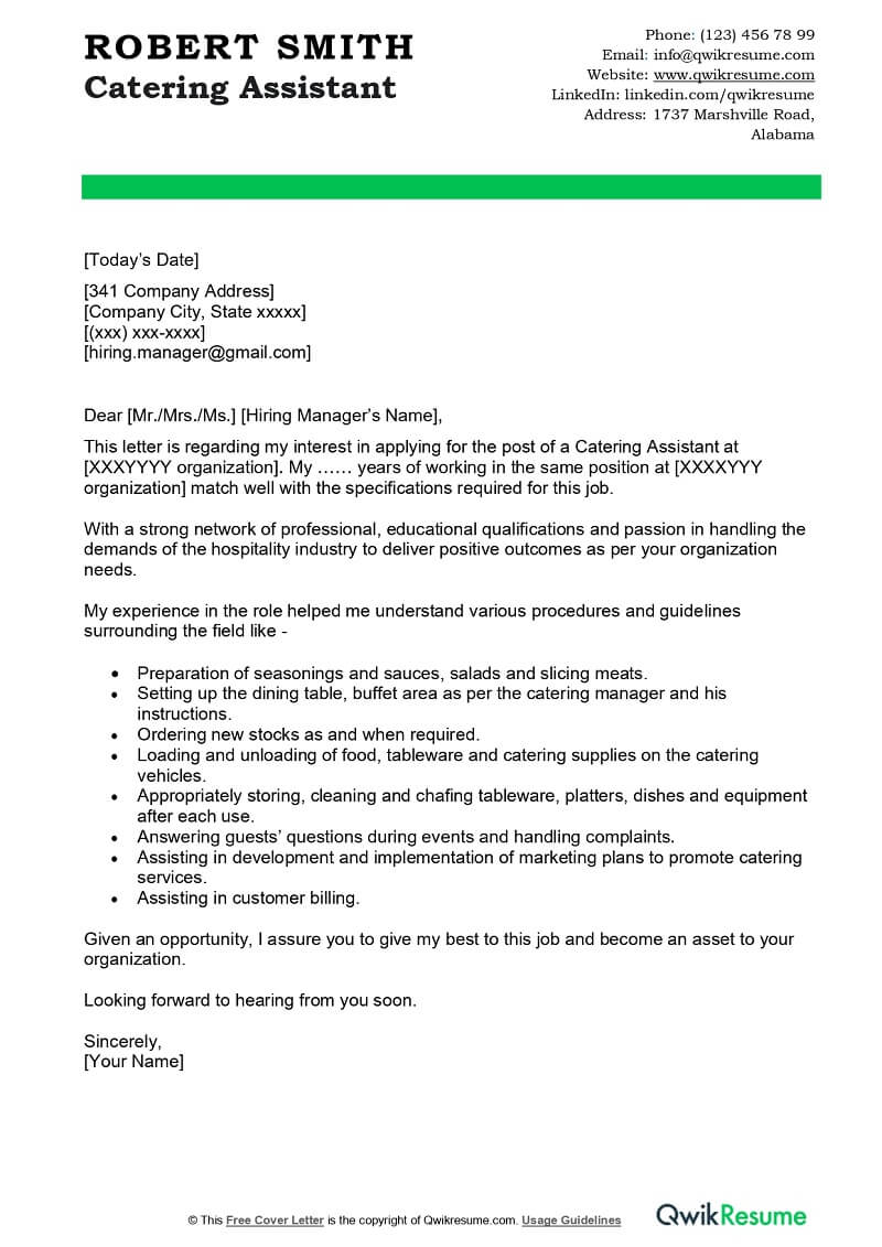 Example Of Cover Letter Waiter