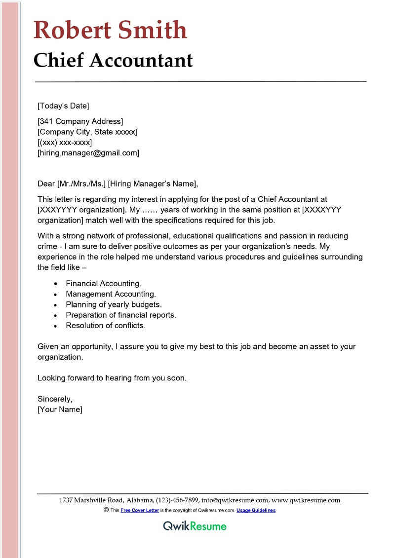 Job Application Letter Sample For Accountant