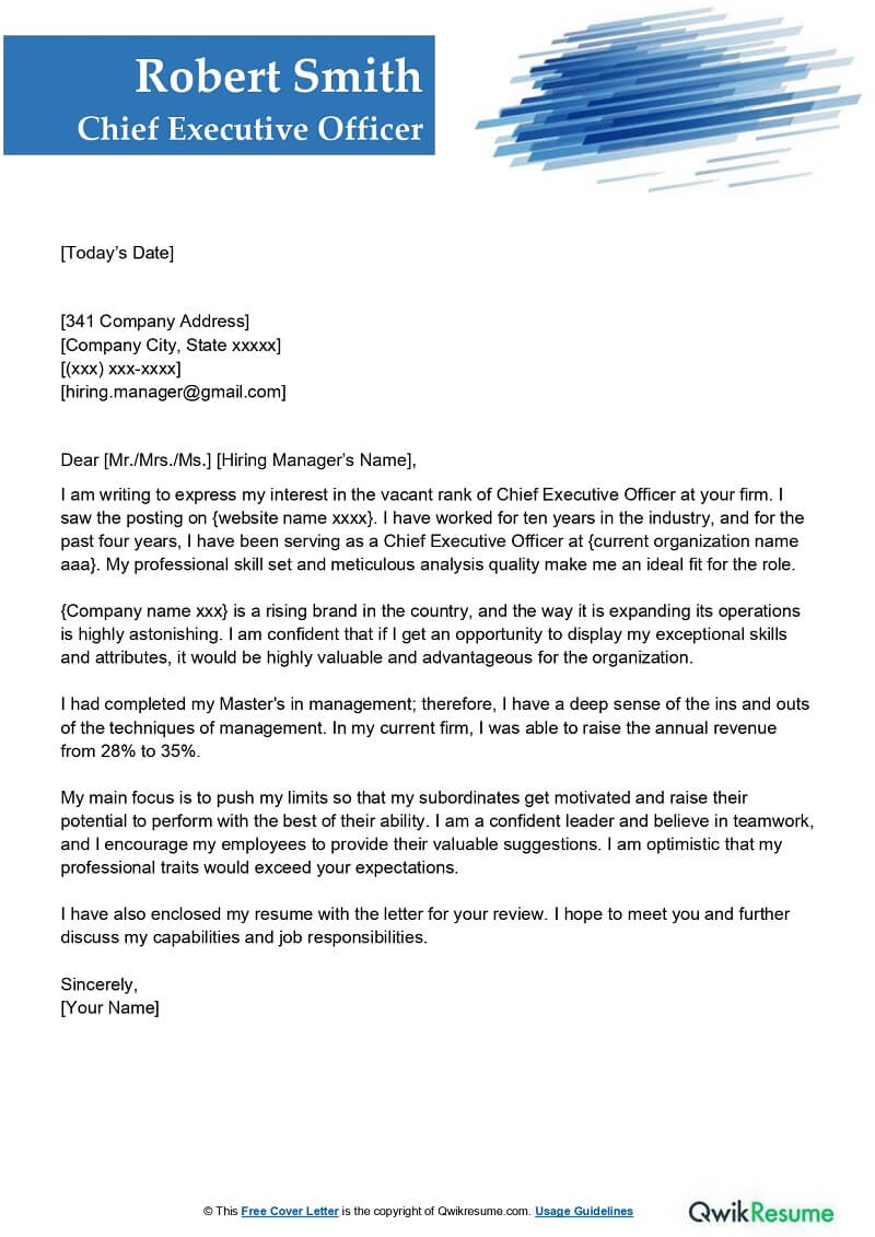 Chief Executive Officer Cover Letter Examples QwikResume