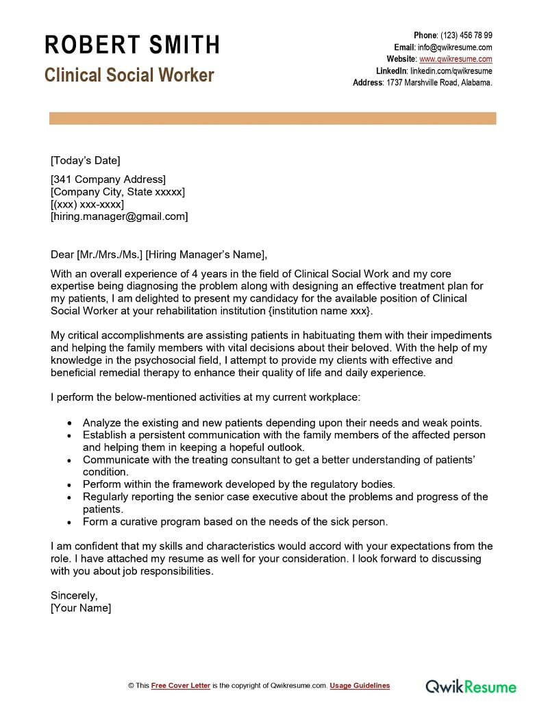 Clinical Social Worker Cover Letter Examples QwikResume