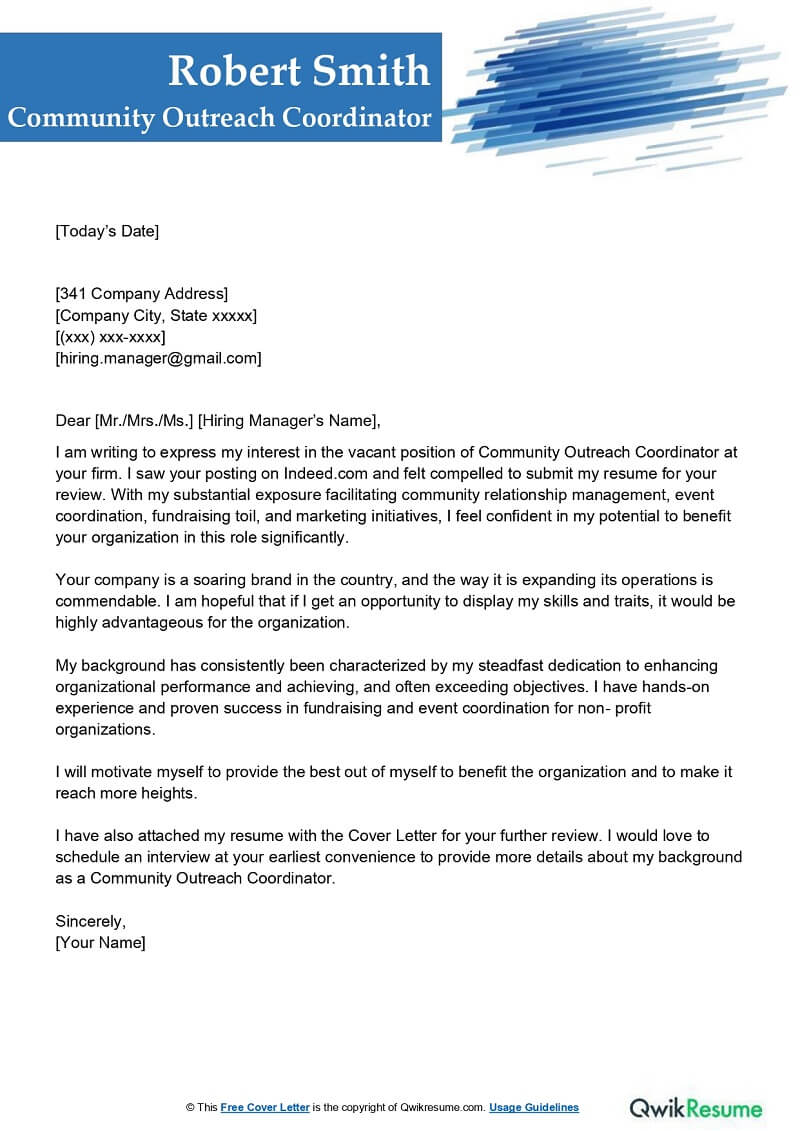 Community Outreach Coordinator Cover Letter Examples QwikResume