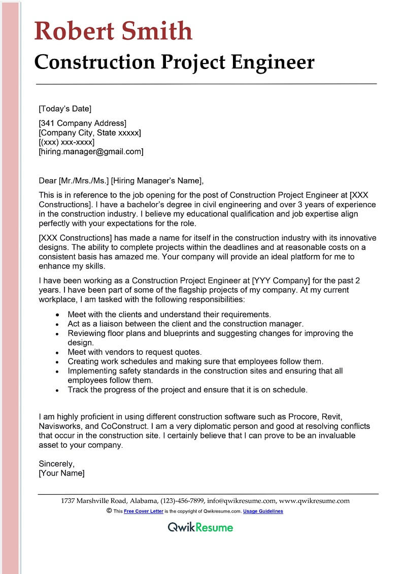 Construction Supervisor Cover Letter Examples QwikResume