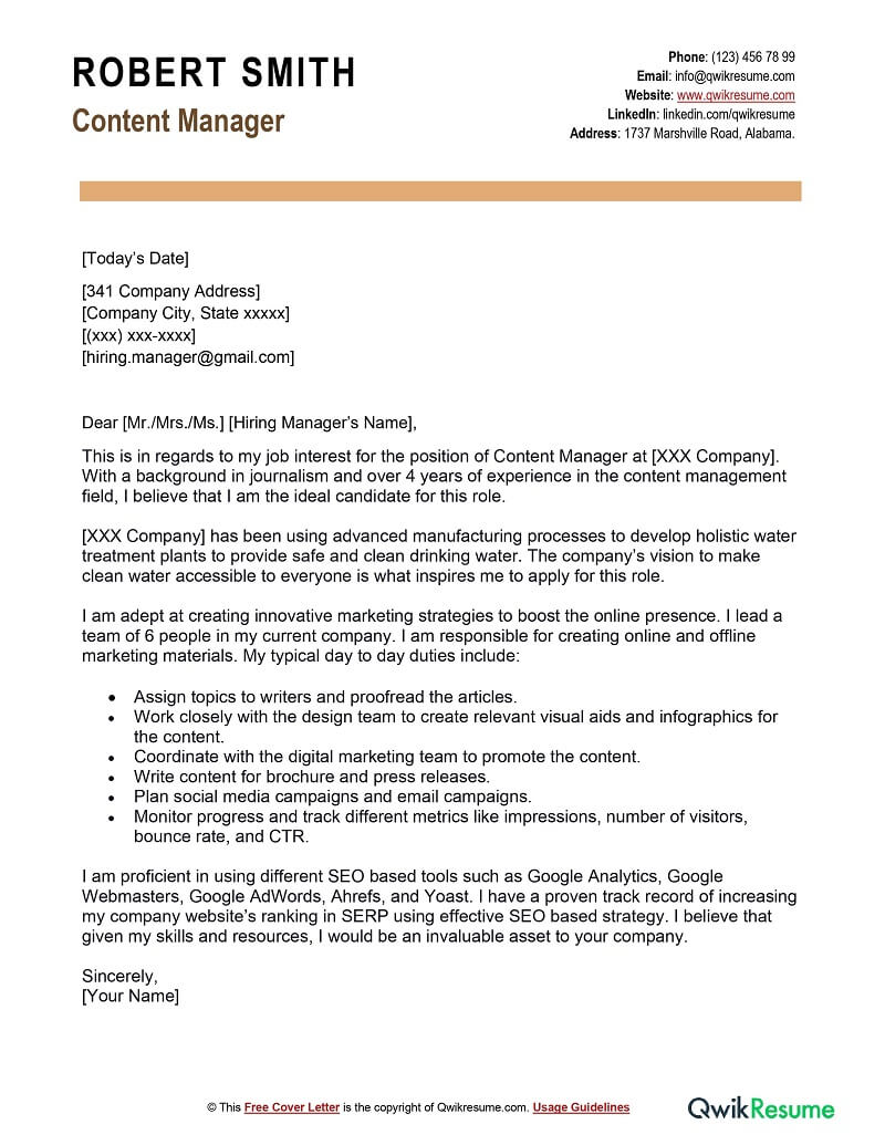 Community Relations Manager Cover Letter Examples QwikResume