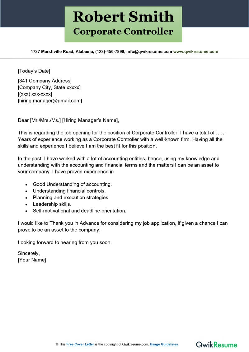 Finance Manager Cover Letter Examples QwikResume