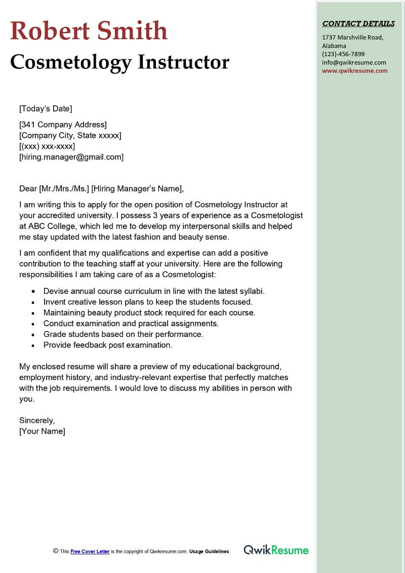Cosmetologist Cover Letter Template Guitarraalpedo