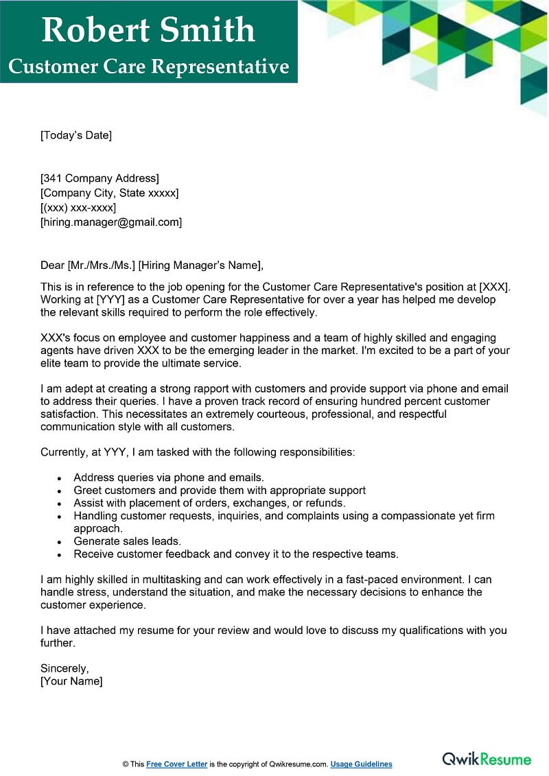  Customer Service Agent Cover Letter Examples QwikResume