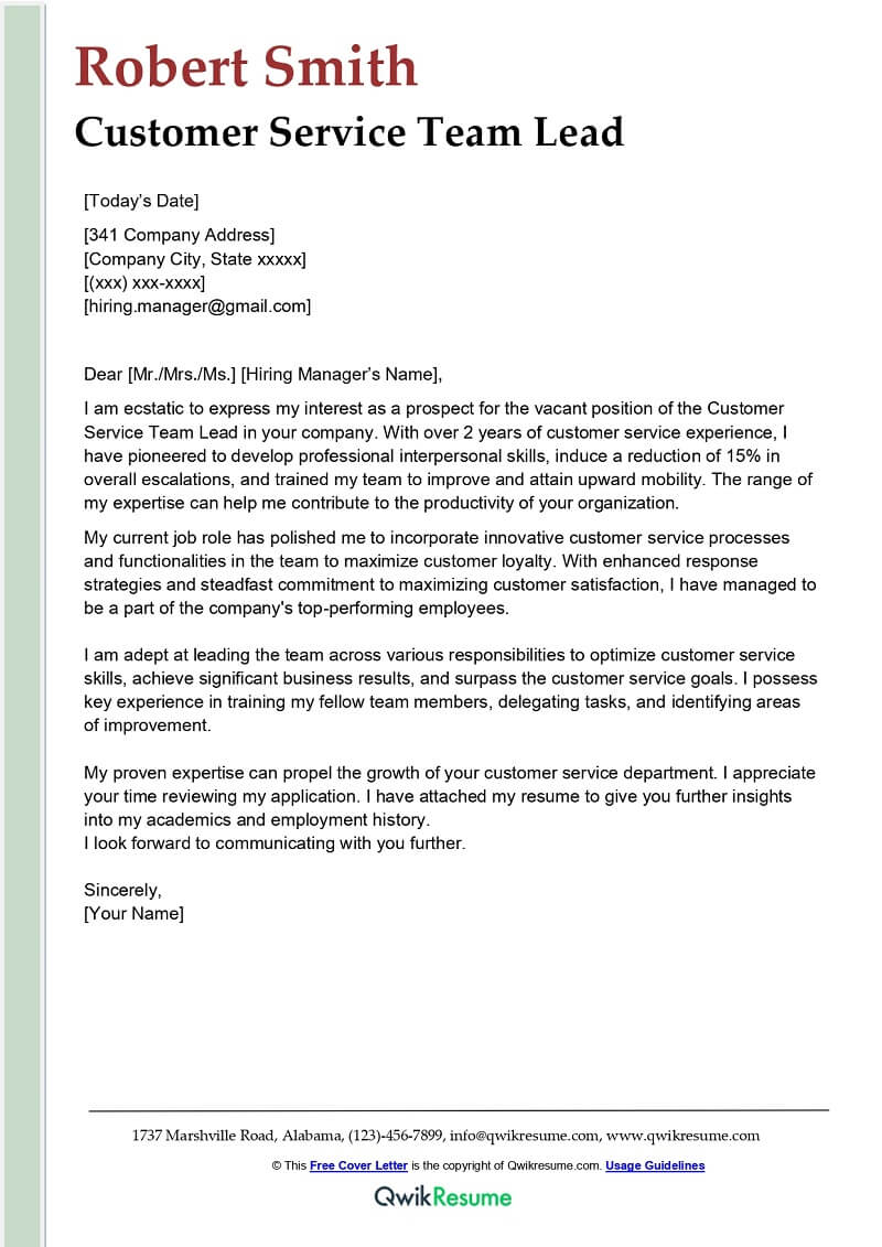 Customer Service Supervisor Cover Letter Examples QwikResume
