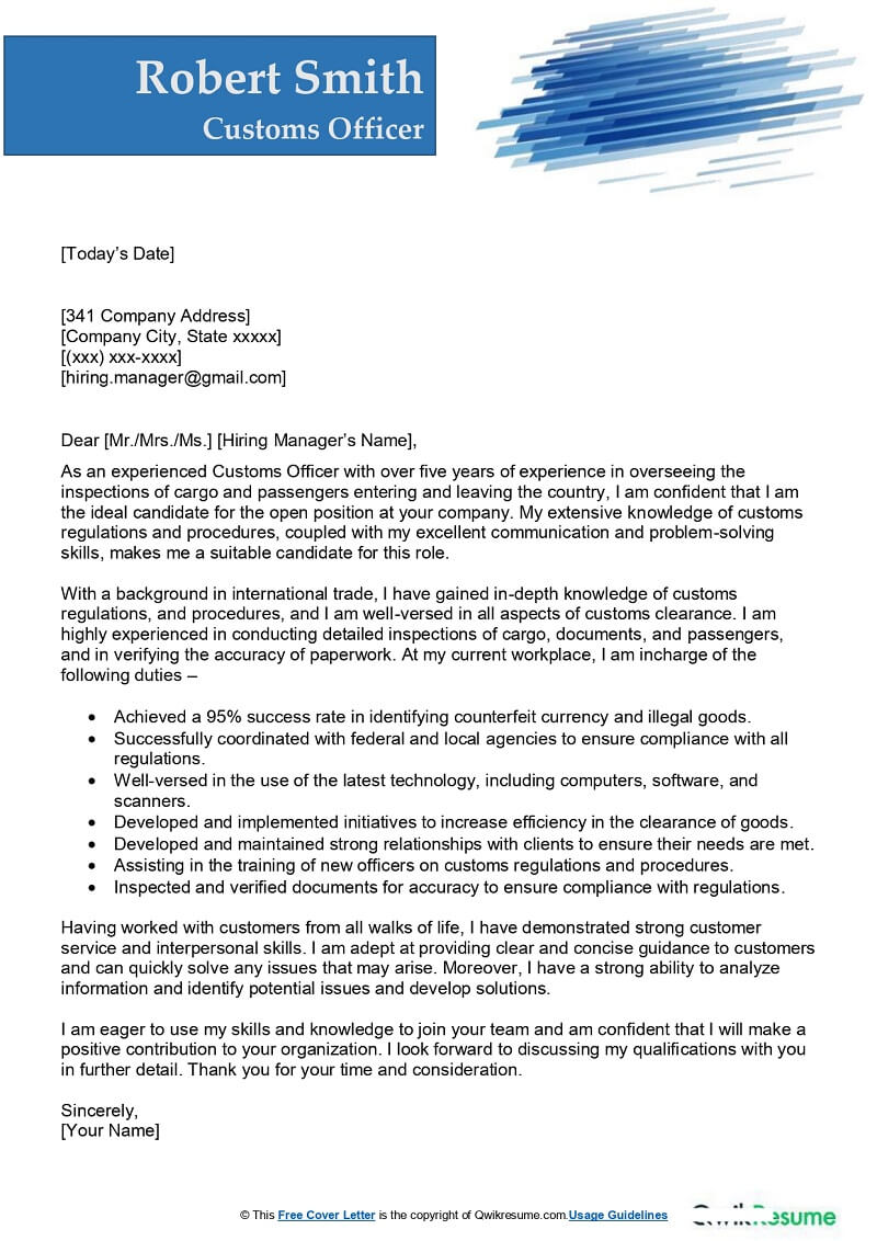 Customs Officer Cover Letter Examples QwikResume Customs Officer Cover Letter Examples QwikResume