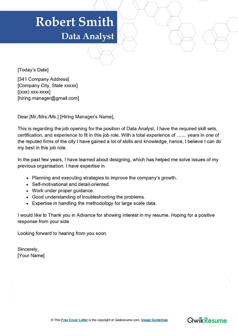 Data Analyst Cover Letter With No Experience