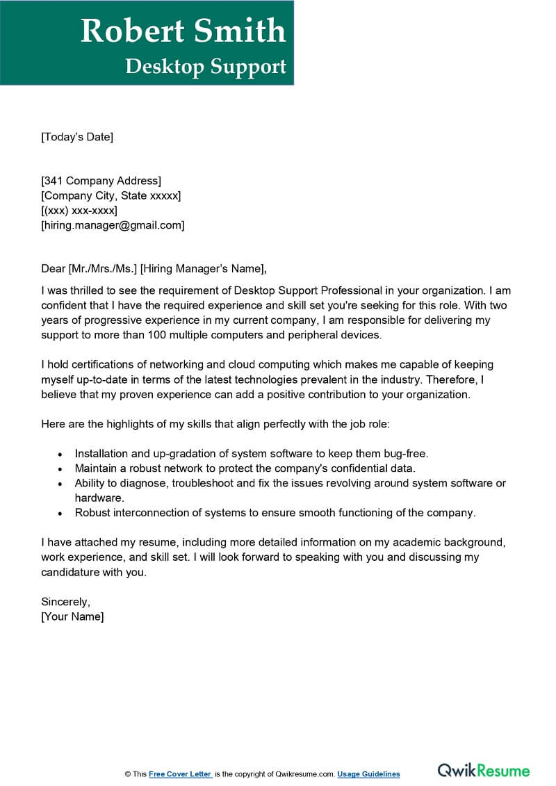 Application Support Specialist Cover Letter Examples QwikResume