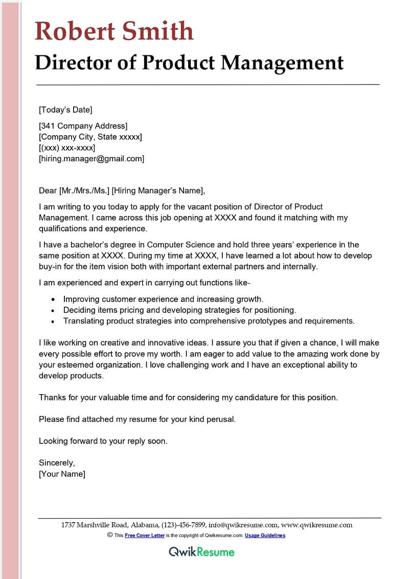 Director Of Product Management Cover Letter Examples QwikResume