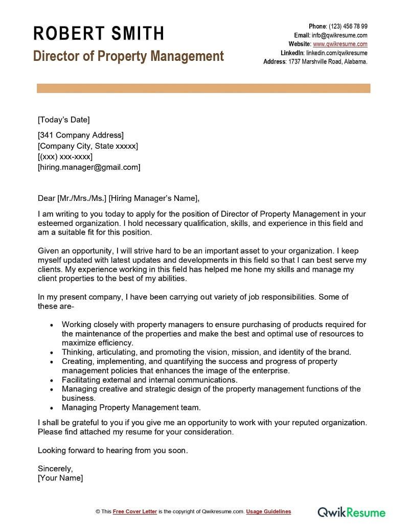 Cover Letter For Property Manager