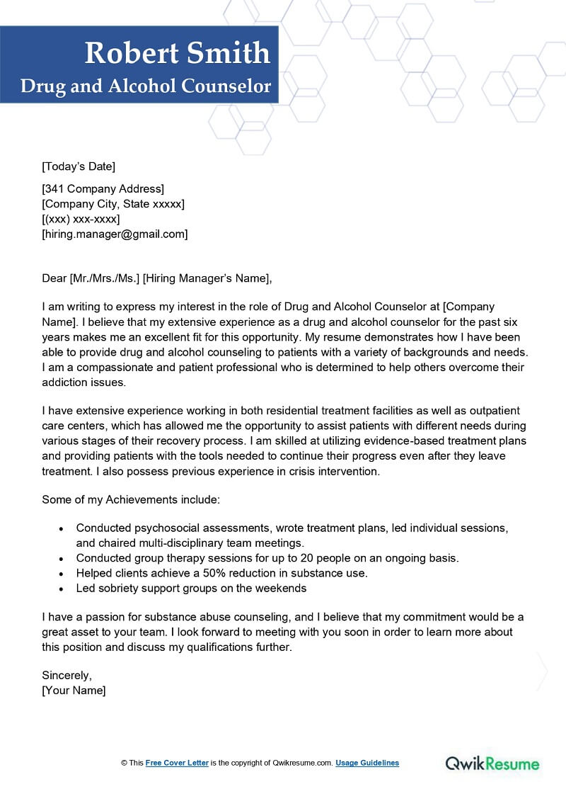 Drug And Alcohol Counselor Cover Letter Examples QwikResume Drug And Alcohol Counselor Cover Letter Examples QwikResume
