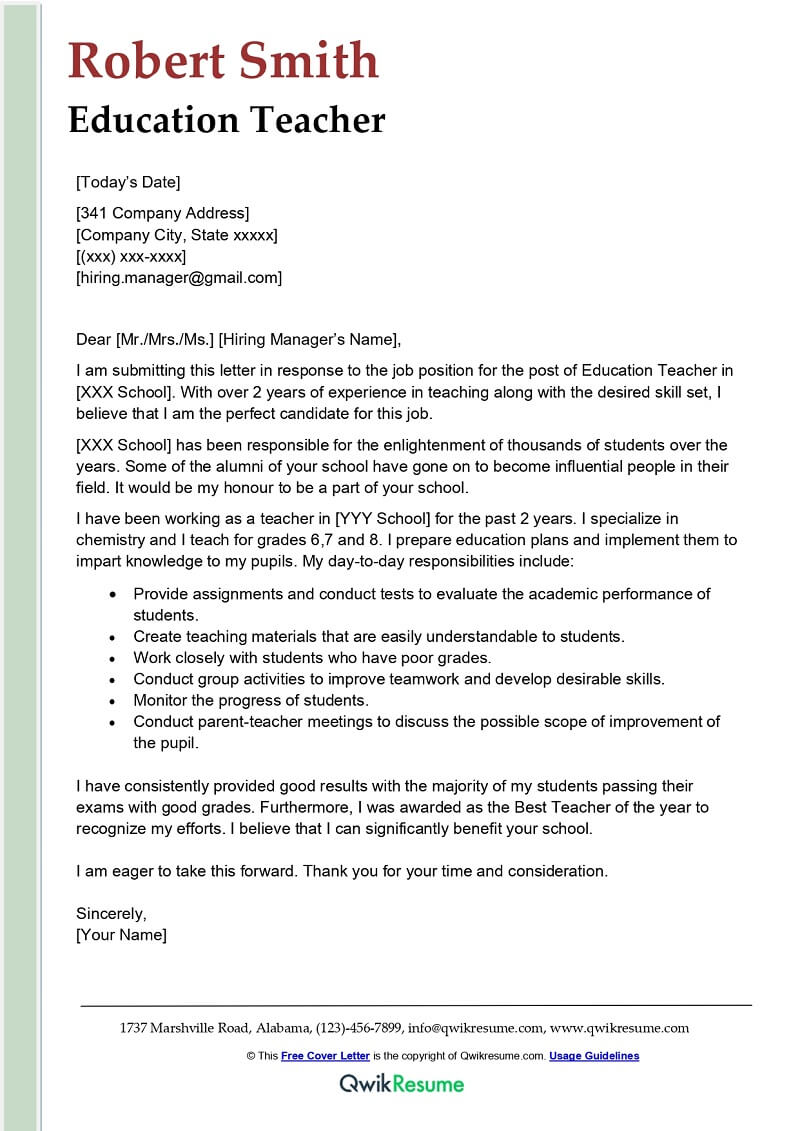 Education Teacher Cover Letter Examples QwikResume Education Teacher Cover Letter Examples QwikResume