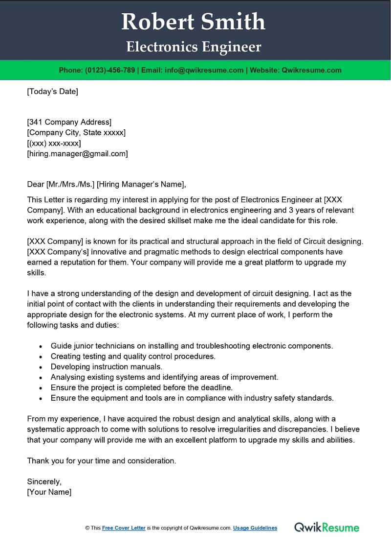 Electrical Engineering Intern Cover Letter Examples QwikResume