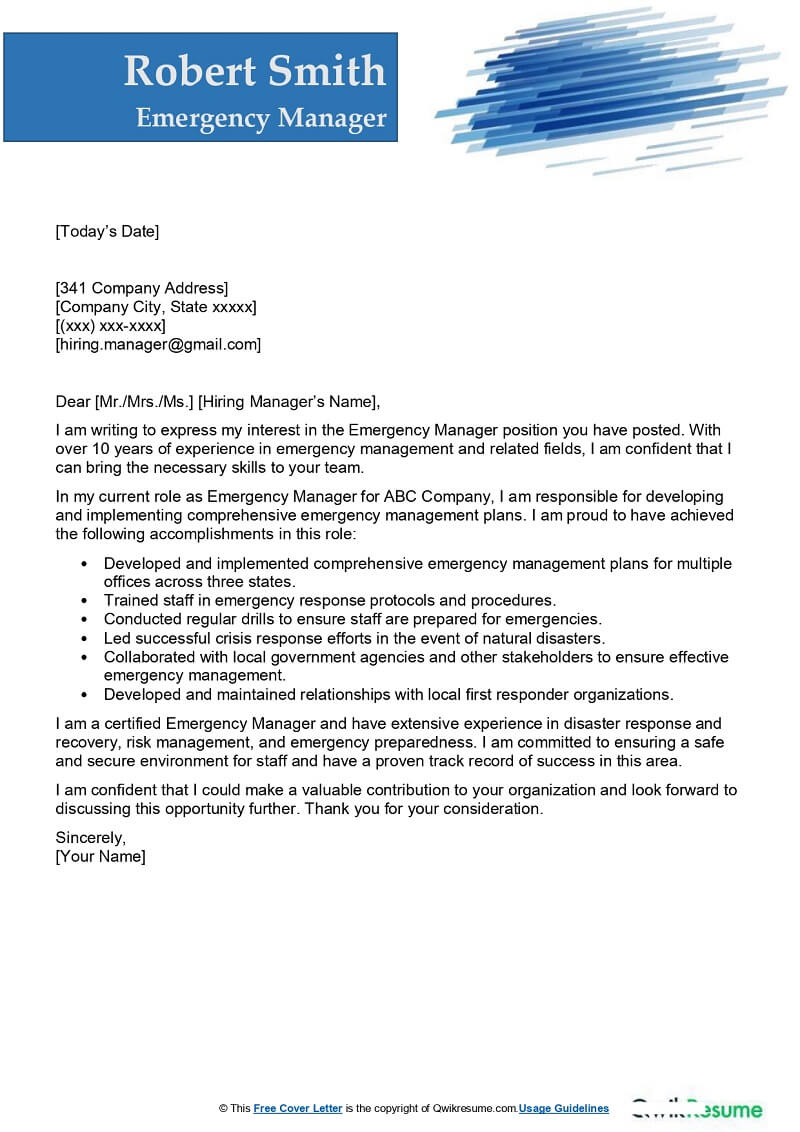 Emergency Manager Cover Letter Examples QwikResume