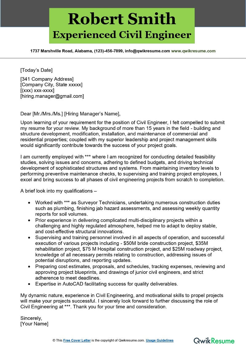 Cover Letter Civil Engineer