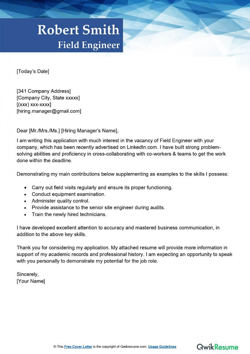 Mechanical Engineer Cover Letter Examples QwikResume