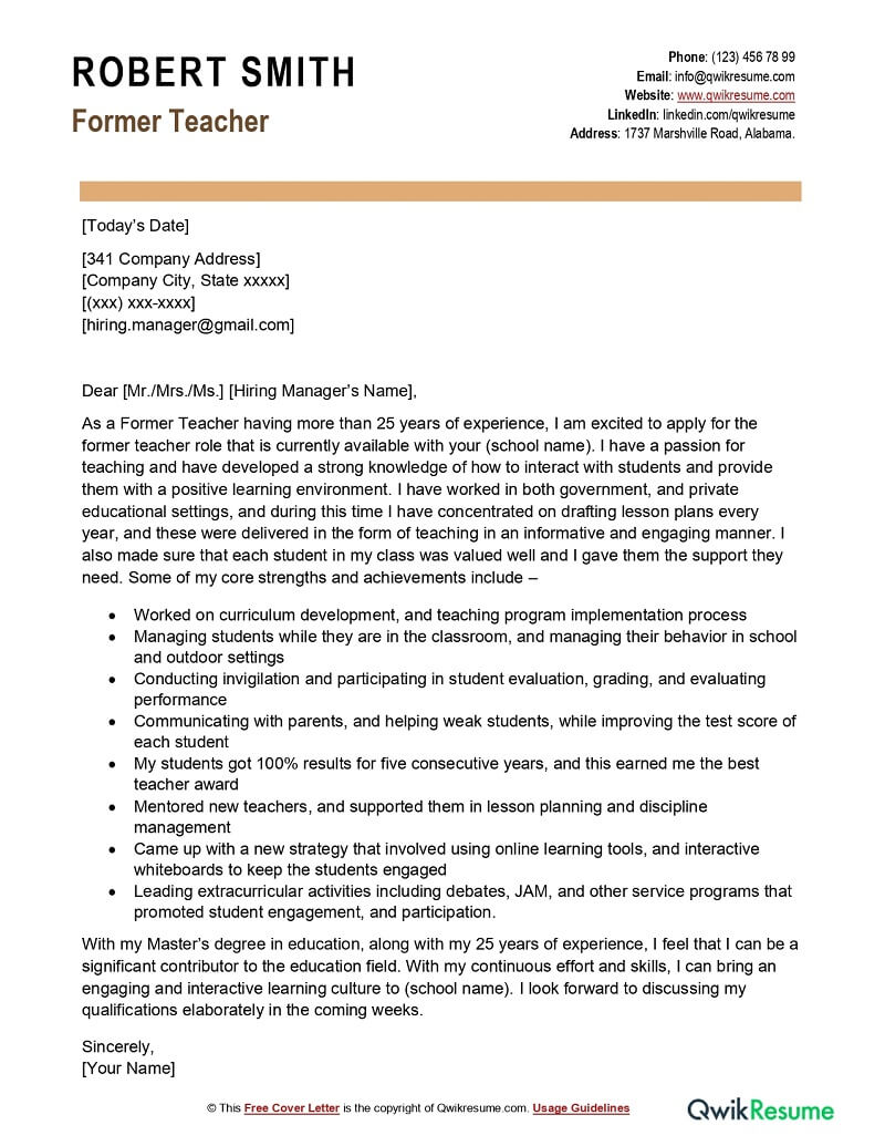 Cover Letter Ideas For Teachers Infoupdate