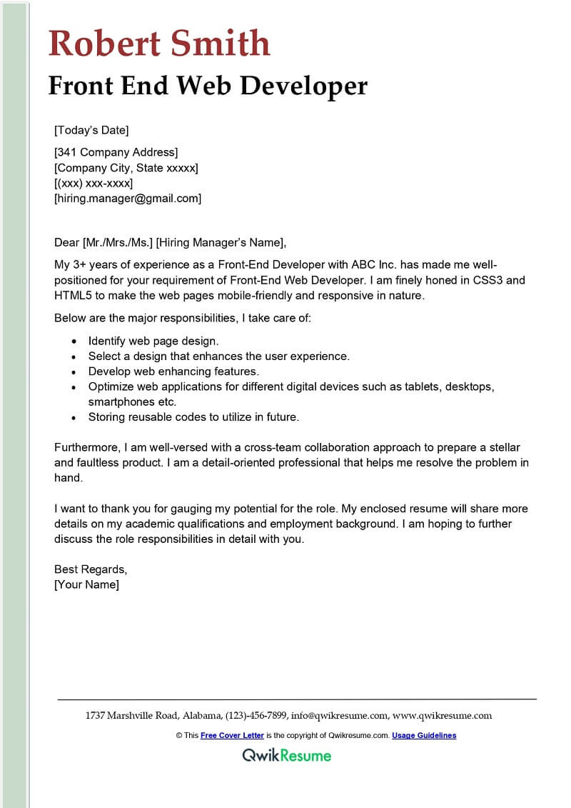 Big Data Developer Cover Letter Examples QwikResume