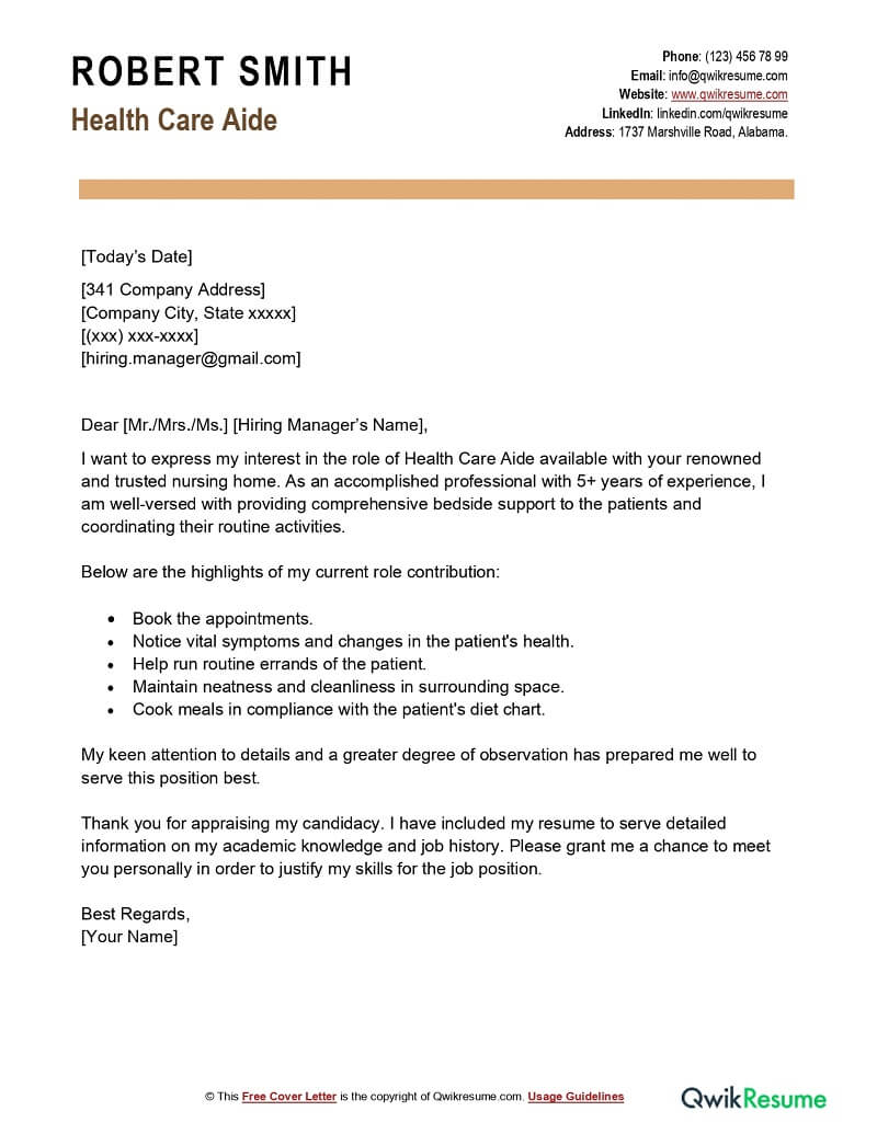Health Care Aide Cover Letter Examples QwikResume