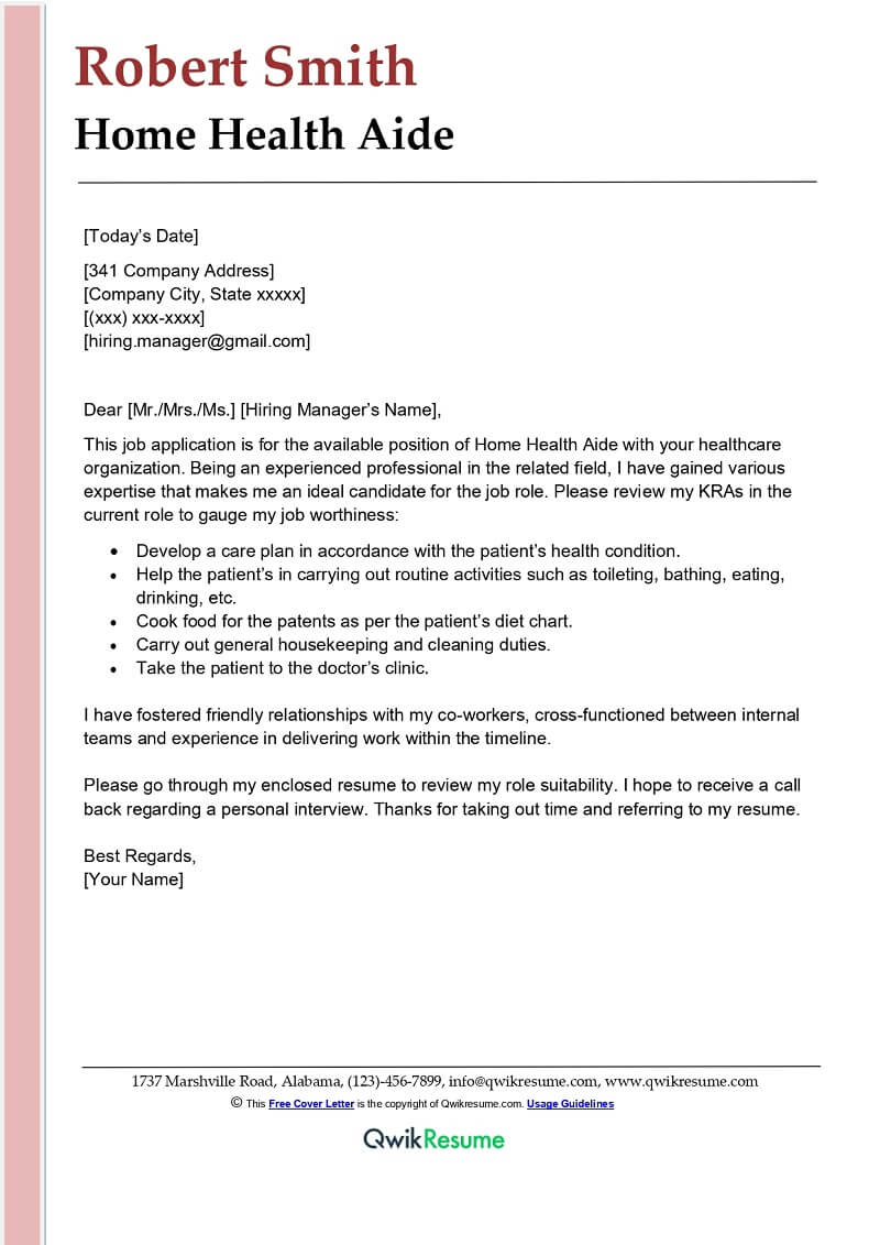 Home Health Aide Cover Letter Idedinamis