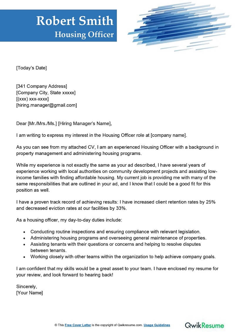 Housing Officer Cover Letter Examples QwikResume