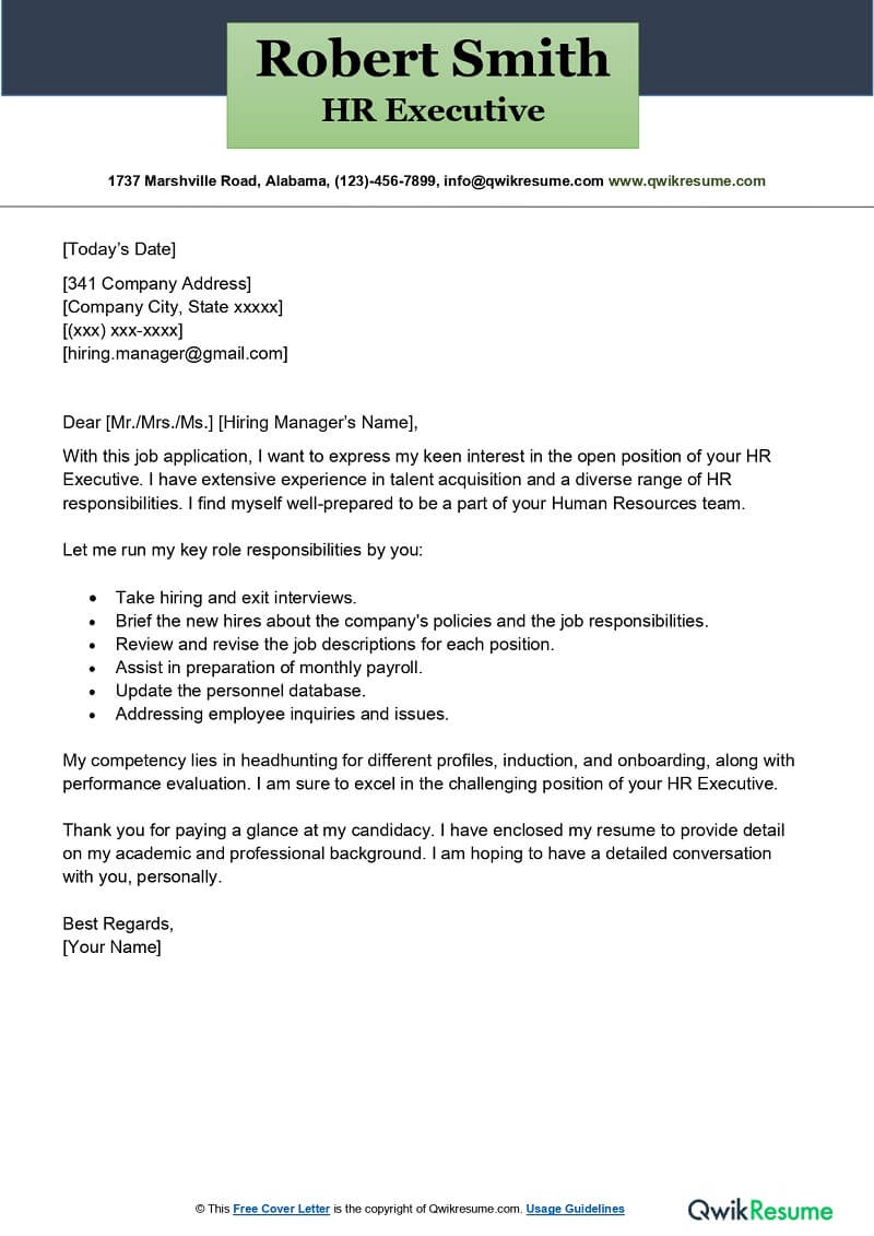 HR Executive Cover Letter Examples QwikResume