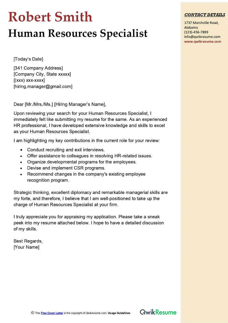 Sample Cover Letter For Human Resources Manager Onvacationswall