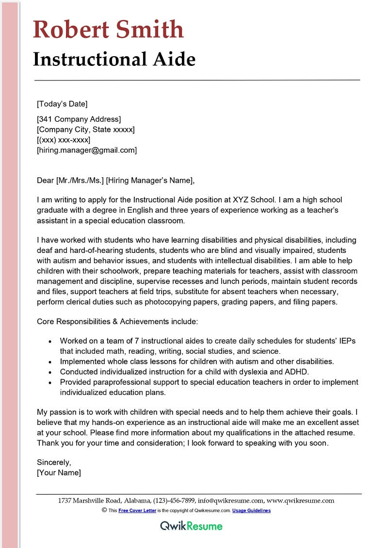 Cover Letter For Special Education Aide RoxiePacheco Blog