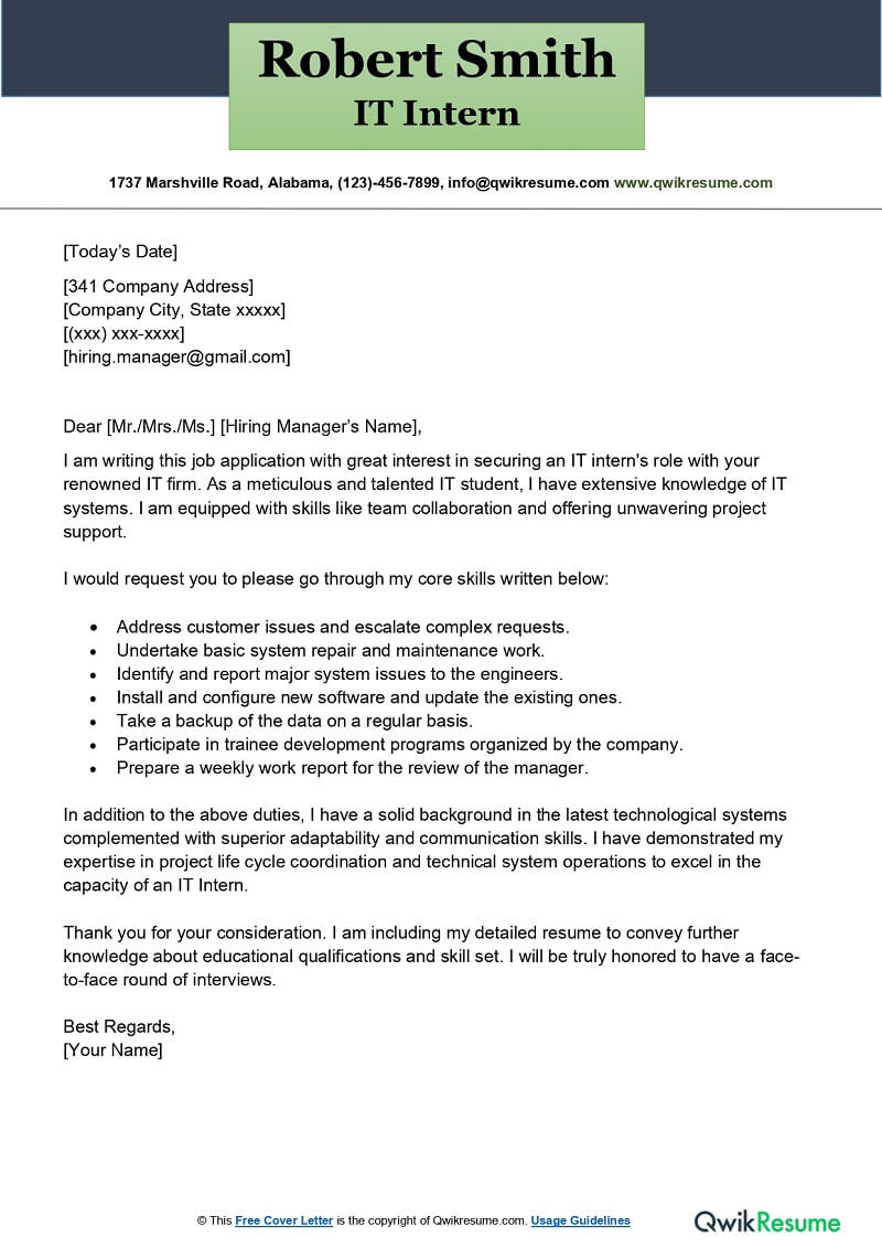 Internship Application Letter Examples