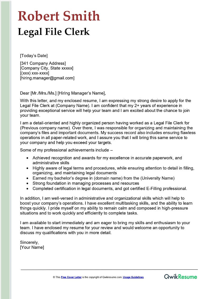 Legal Secretary Cover Letter Examples QwikResume