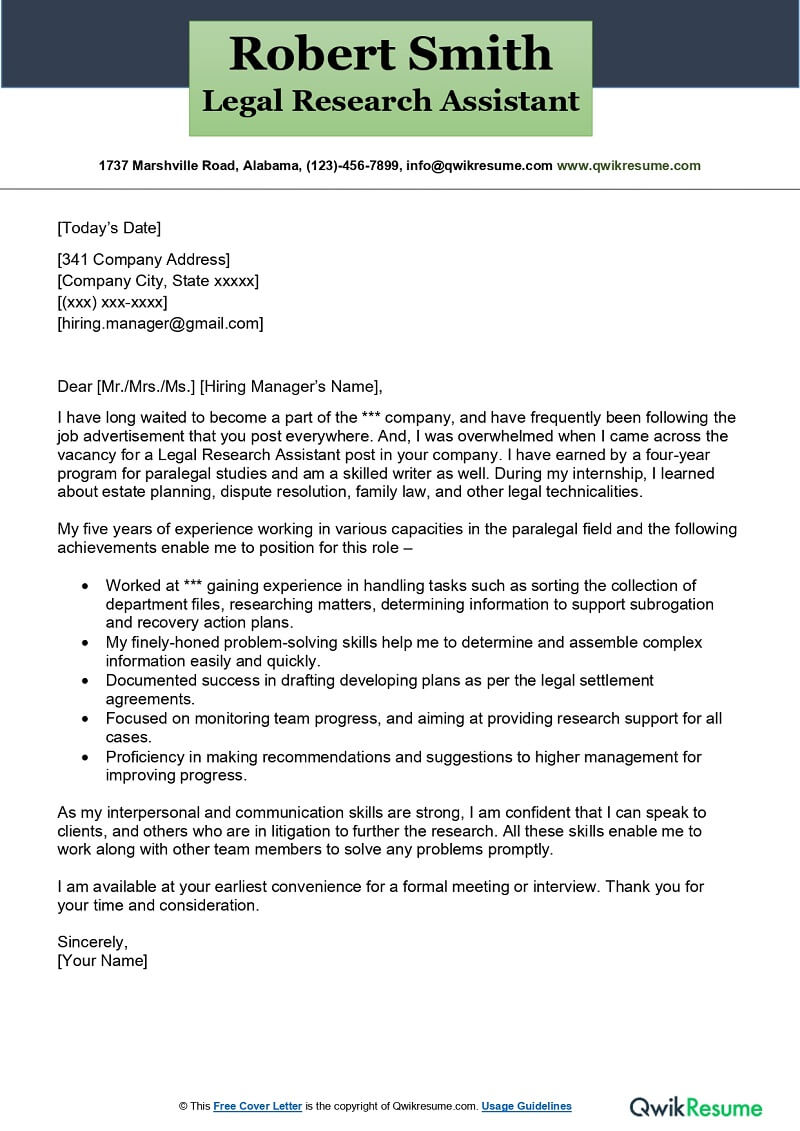 Legal Research Assistant Cover Letter Examples QwikResume Legal Research Assistant Cover Letter Examples QwikResume