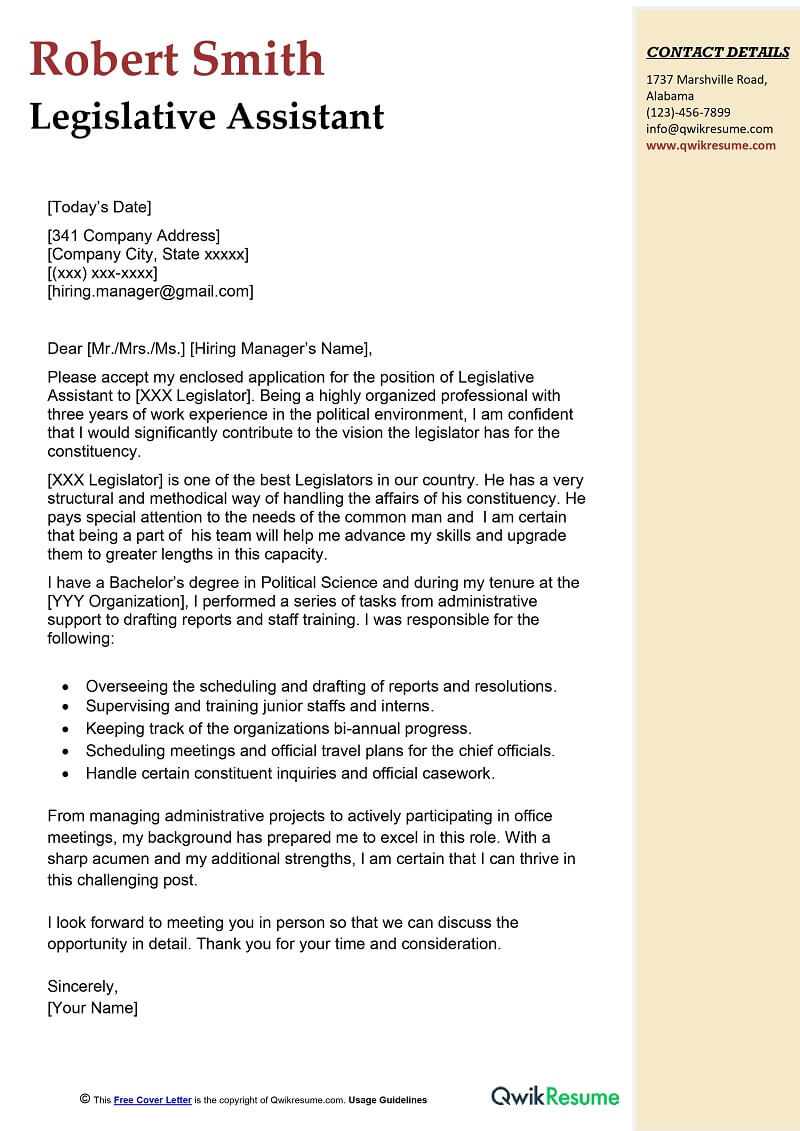 Legal Administrative Assistant Cover Letter Examples QwikResume