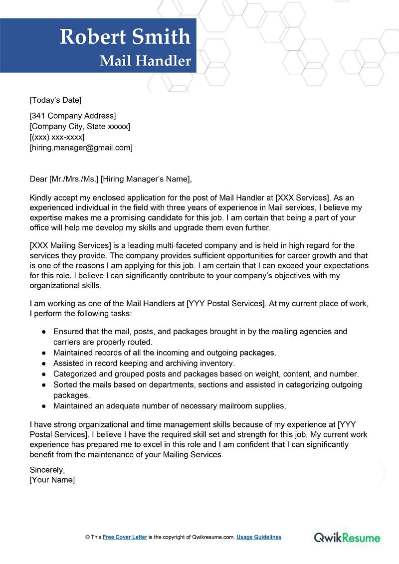 Cover Letter For Post Office Mail Handler
