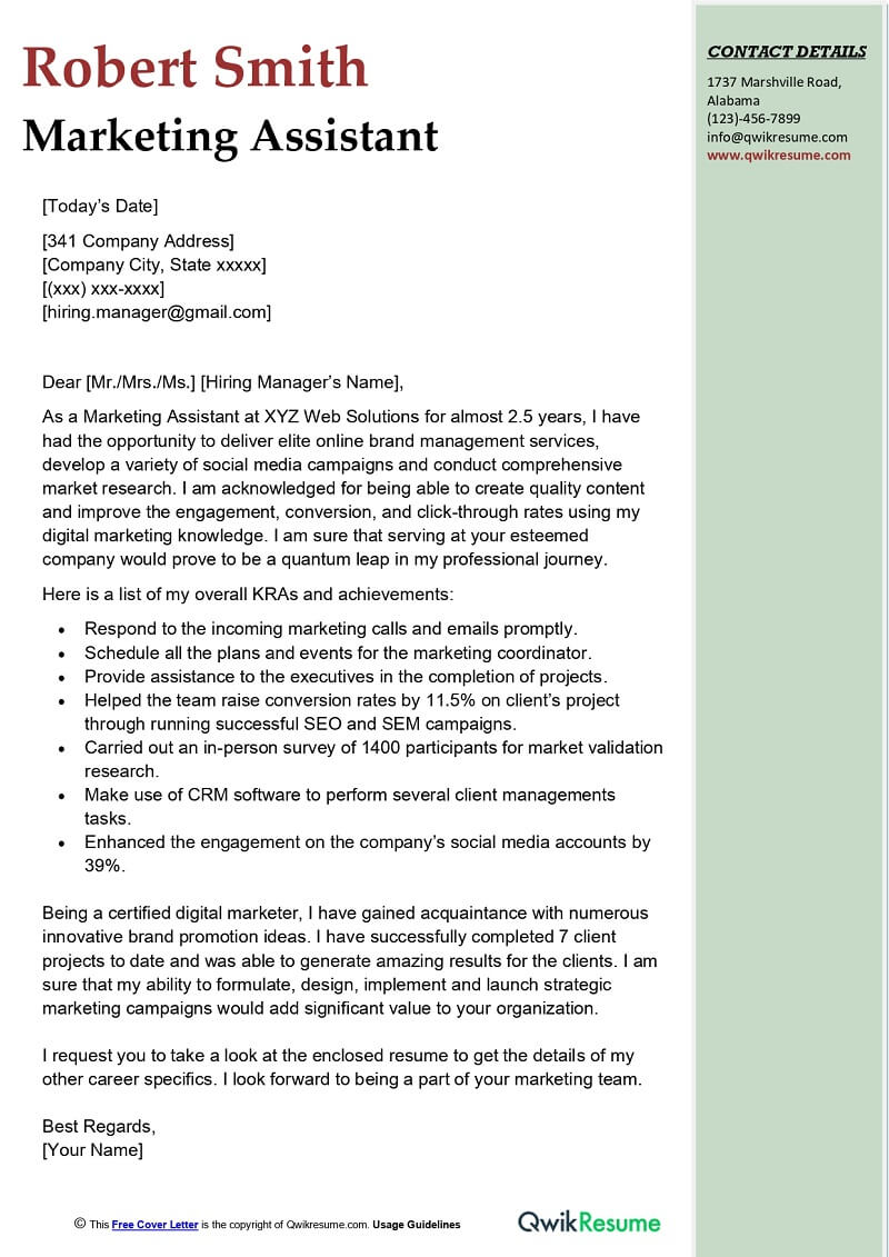 Digital Marketing Specialist Cover Letter Examples QwikResume