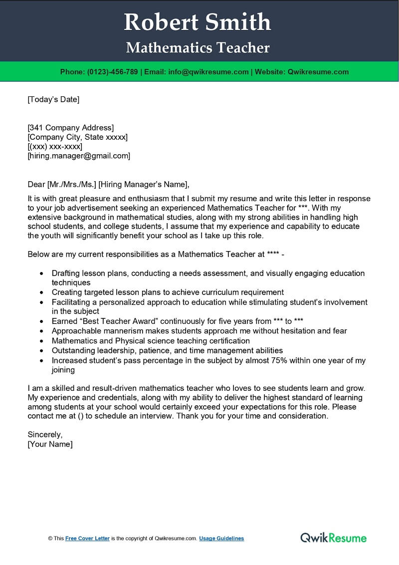 Application Letter For The Post Of A Primary Teacher With No Experience